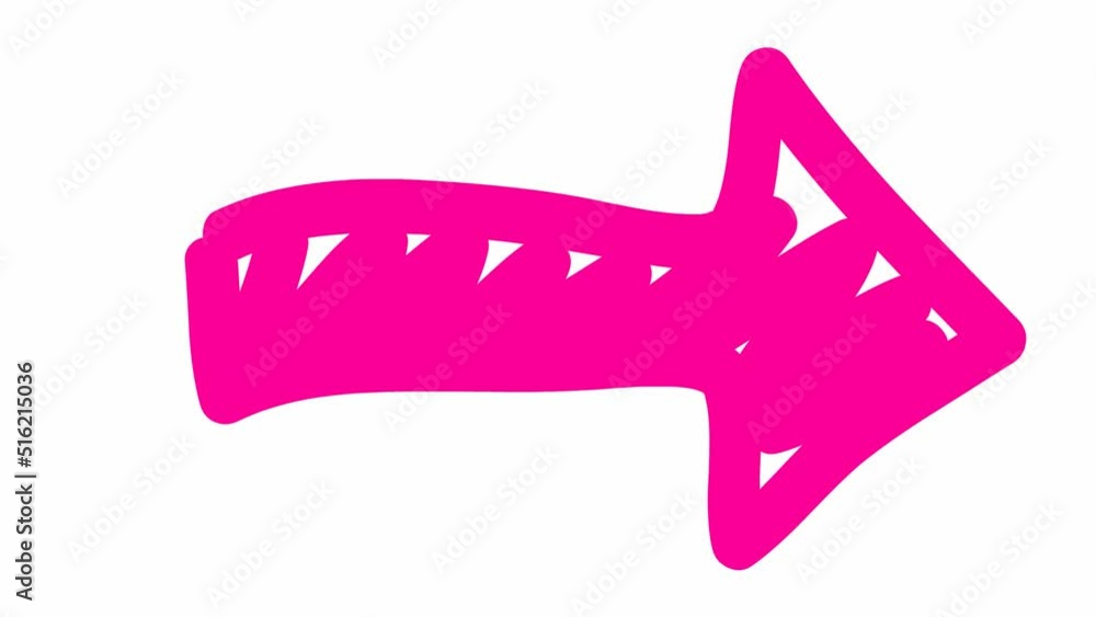 Animated symbol of pink arrow. Hand drawn arrow points to the right ...