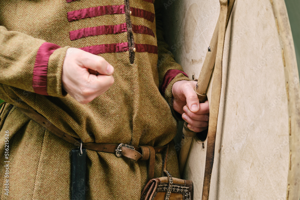 Training in the use of medieval shields to protect warriors in war ...