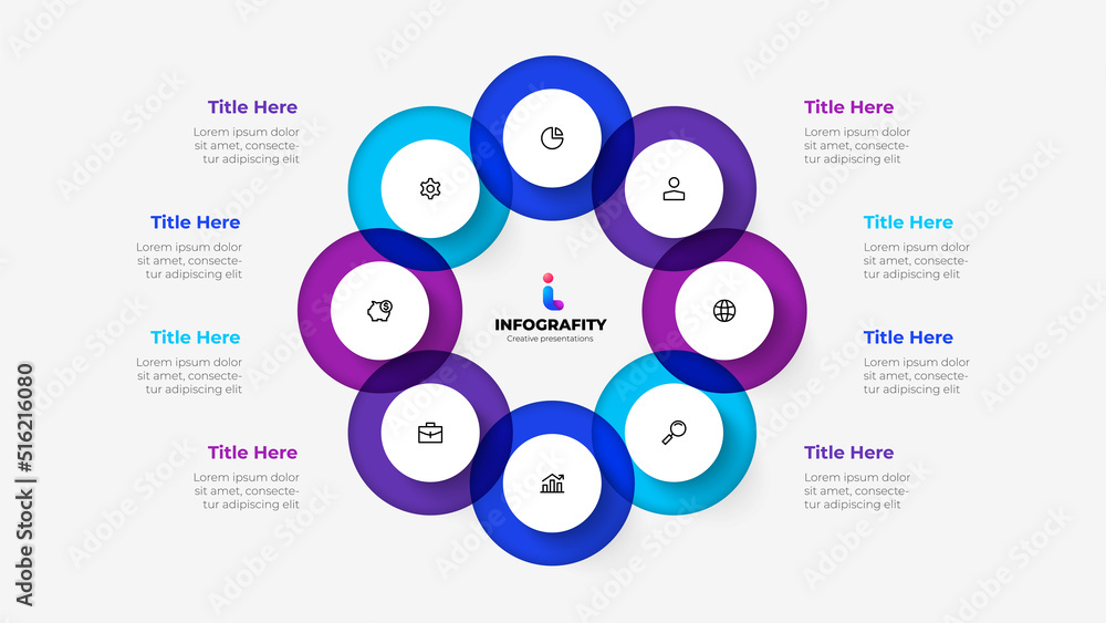 Diagram with eight steps. Slide for business presentation. Cycle ...