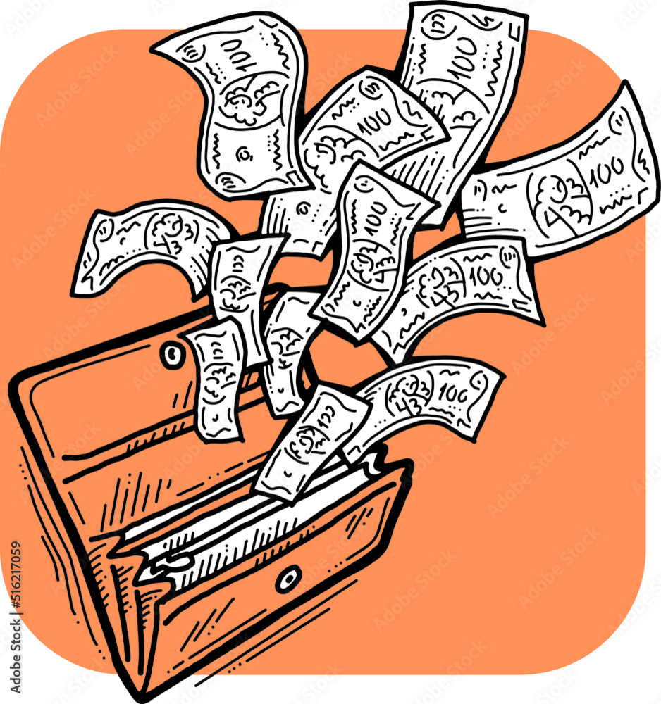 Vetor de Money cash flying into and out of wallet. Income transfer ...