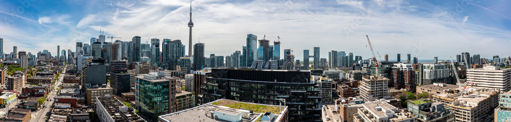downtown Toronto panorama with views of the CNTower and streets and ...