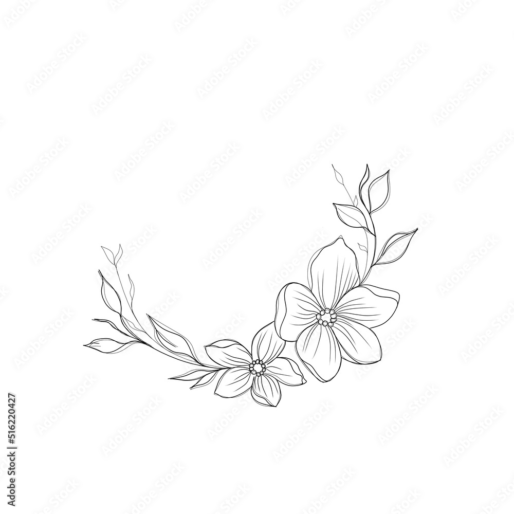 Beautiful sketch of a tattoo - a delicate twig with flowers . Flowers ...