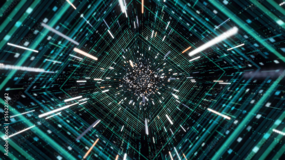 Abstrat hyper jump through green stars into the Universe, seamless loop ...