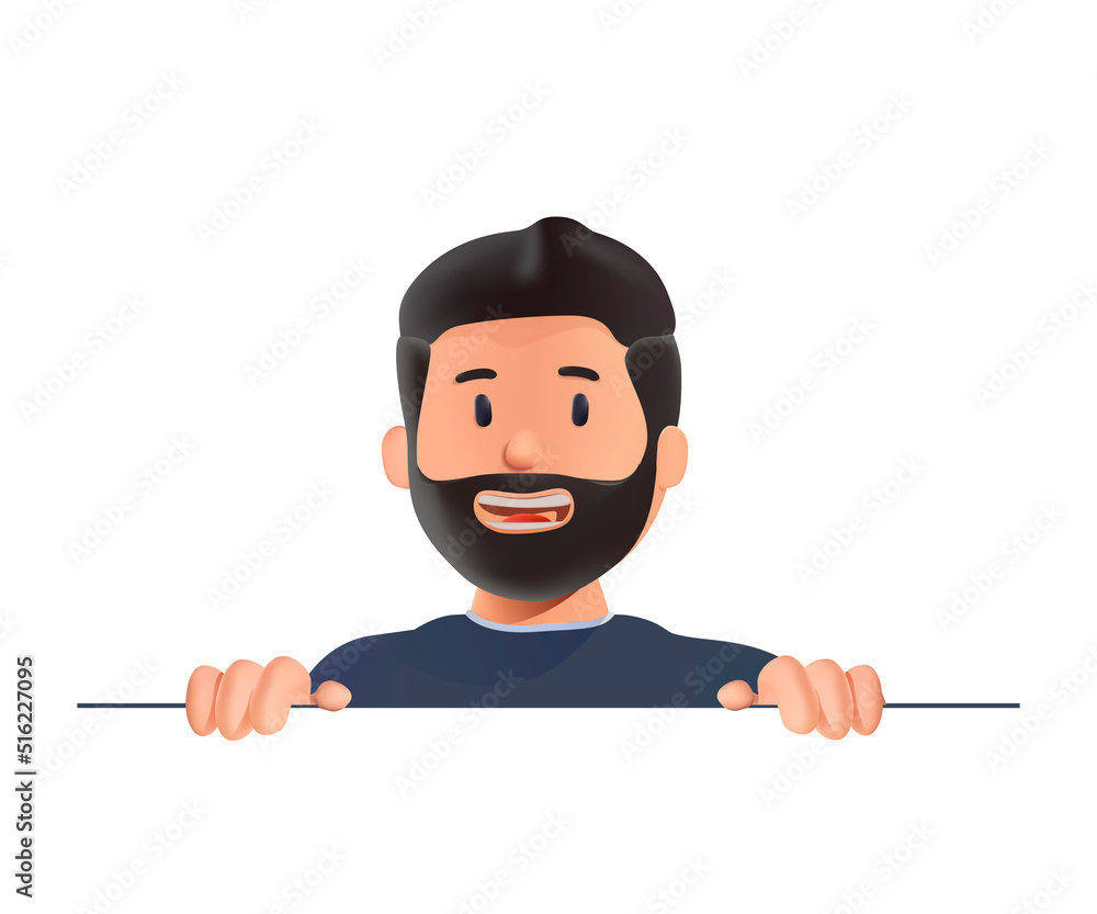 The 3D young man looking outside. Curious Male Character Peeking Behind ...