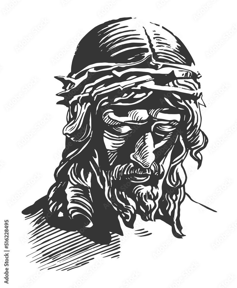 Jesus Christ, graphic portrait. Hand drawing. Vector Stock Vector ...