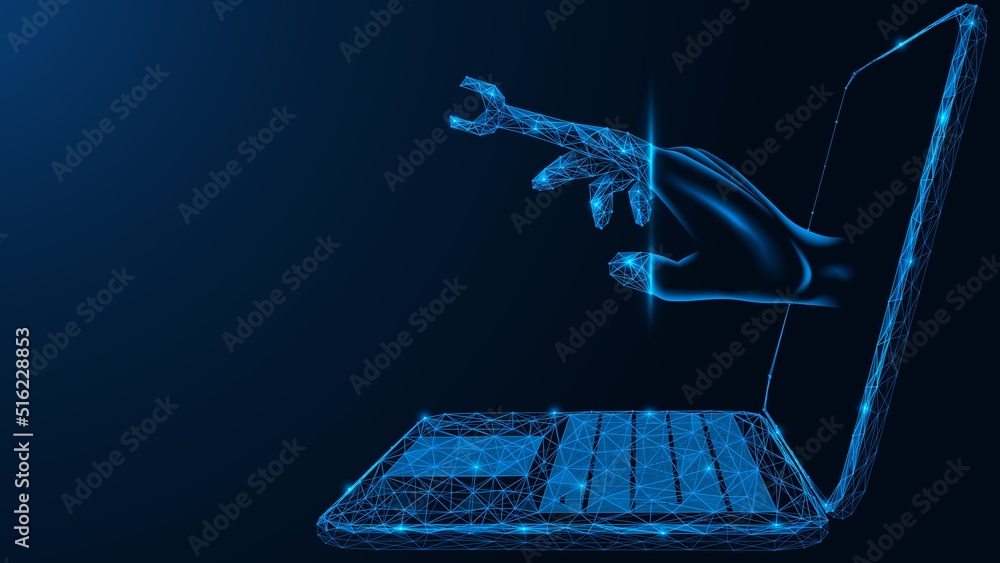 Online computer repair and maintenance service. The finger of the hand ...