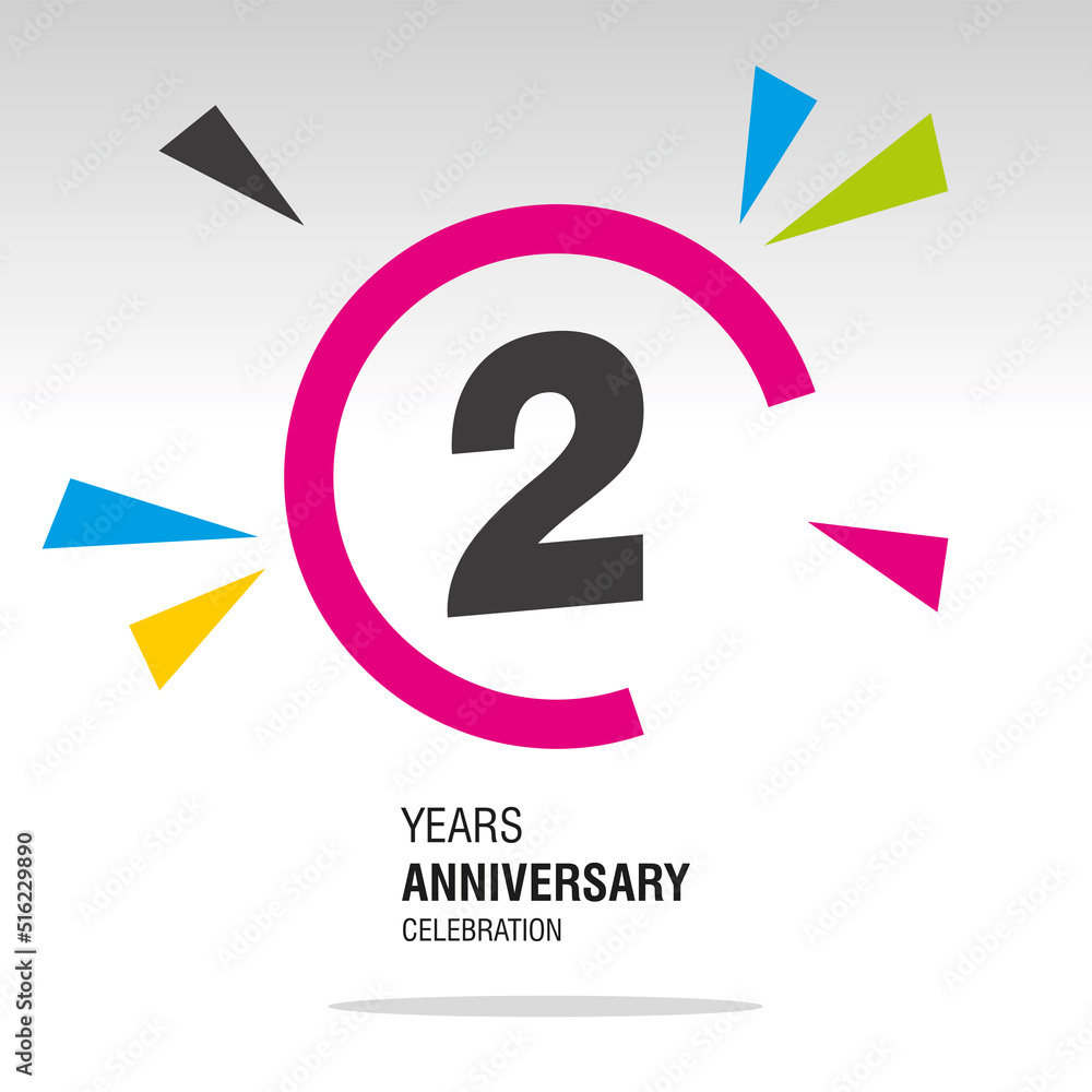 2 Years Anniversary, number in broken circle with colorful bang of ...