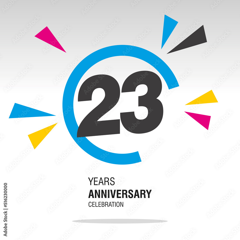 23 Years Anniversary, number in broken circle with colorful bang of ...
