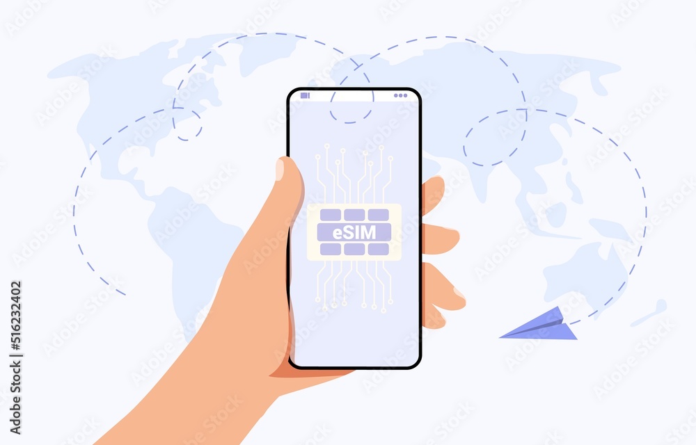 eSIM card chip Embedded SIM concept New mobile communication technology ...