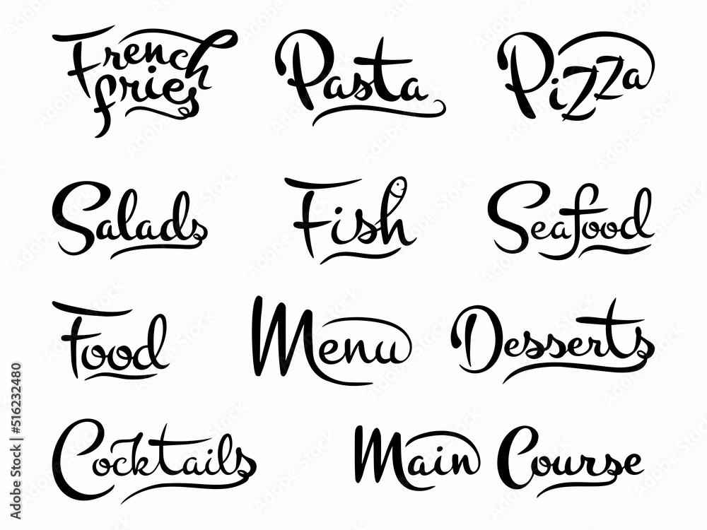 Vector set of calligraphic handwritten inscriptions on the theme of the ...