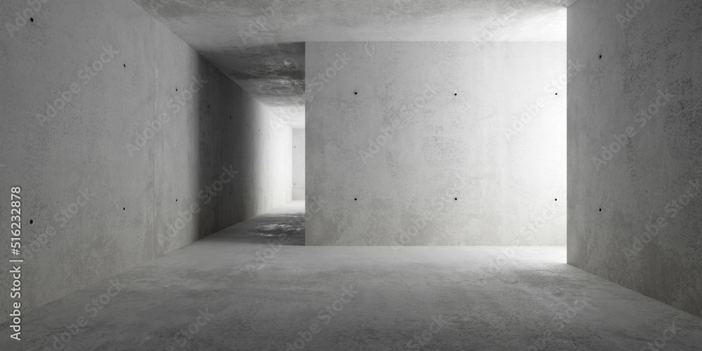 Abstract empty, modern concrete building rooms with corridor and rough ...