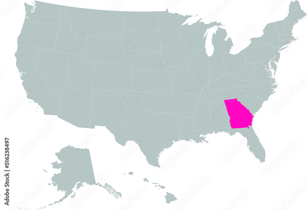 Pink Map of US federal state of Georgia within gray map of United ...