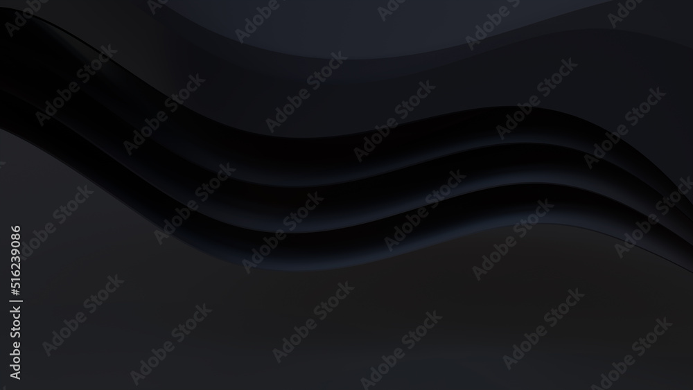 Black 3D Ribbons form a Dark abstract wallpaper. 3D Render with copy ...
