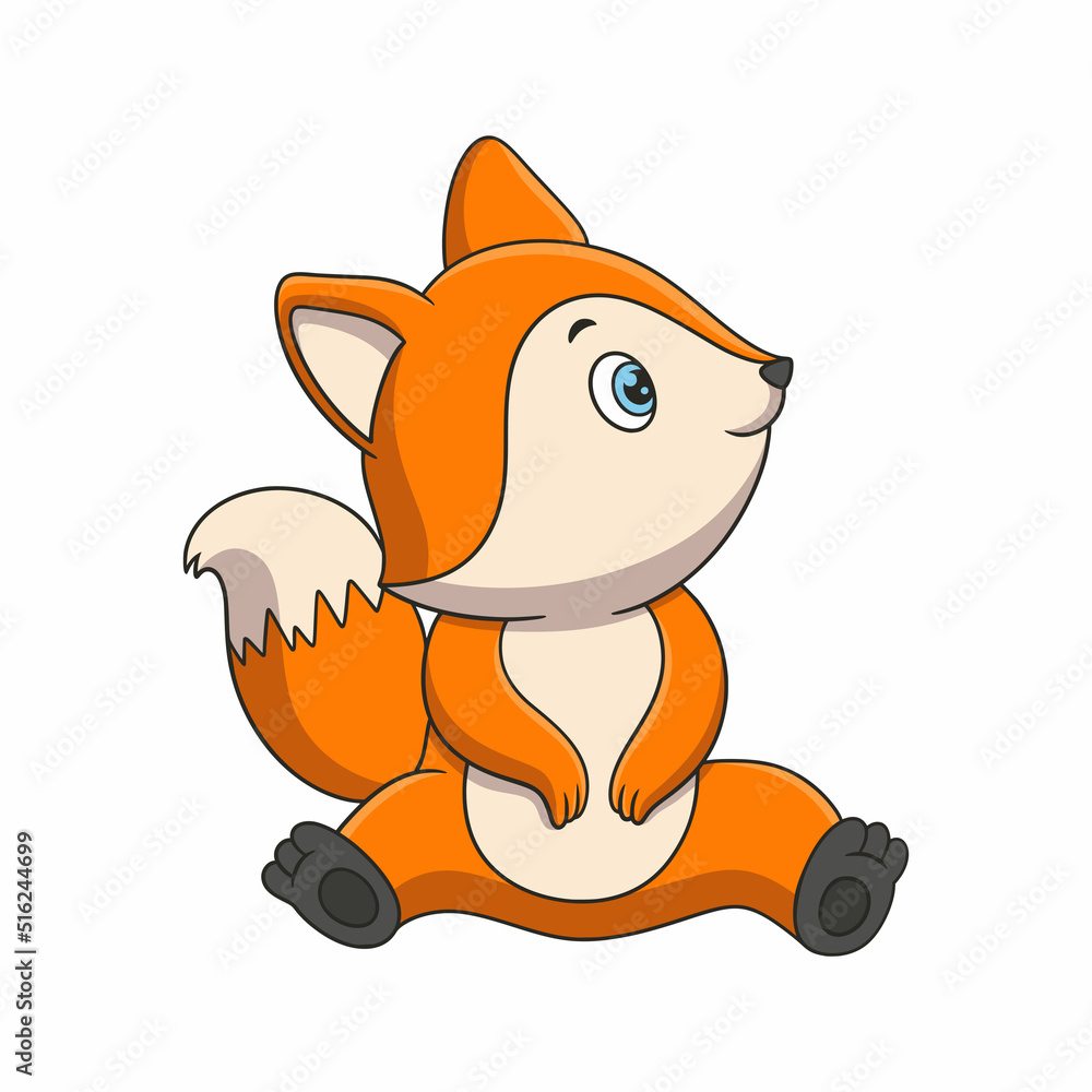 cartoon illustration a fox sitting and relaxing enjoying the weather ...