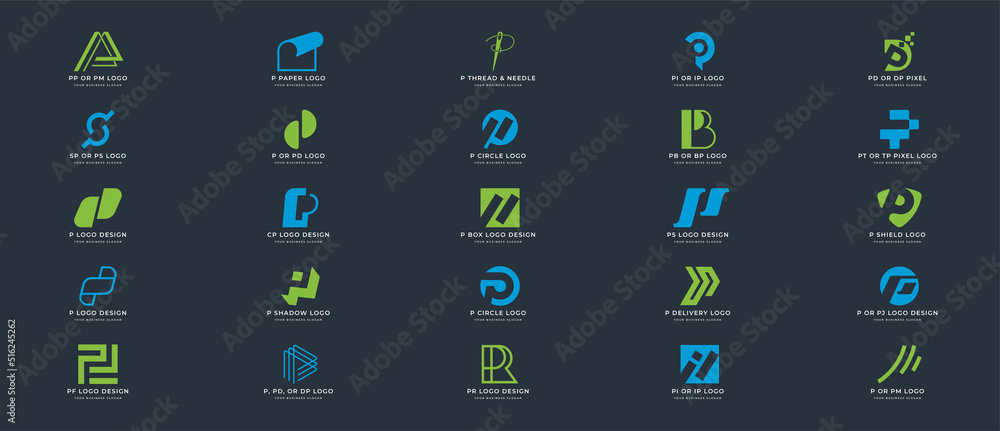 a collection of logo designs with the initial letter P Stock Vector ...
