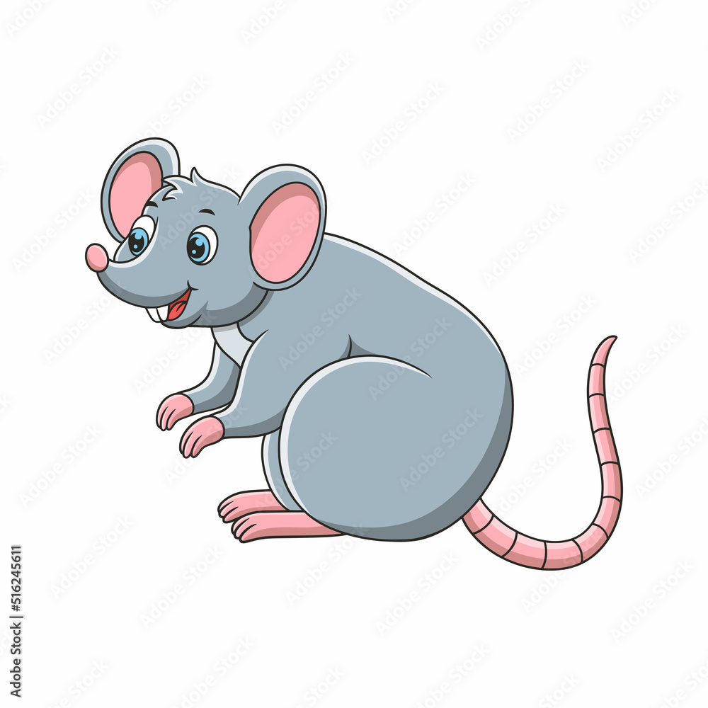 cartoon illustration rat is standing on a piece of log that drifted in ...