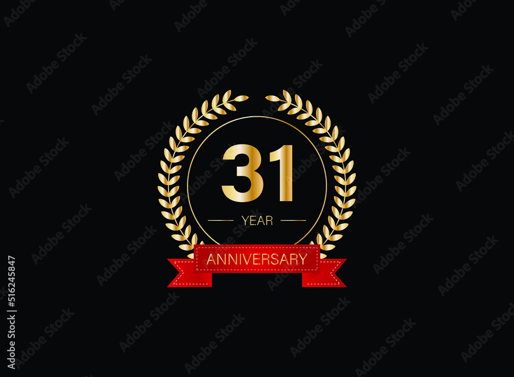 31th anniversary celebration with gold glitter color and white ...