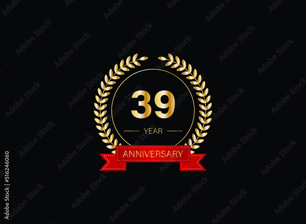 39th anniversary celebration with gold glitter color and white ...