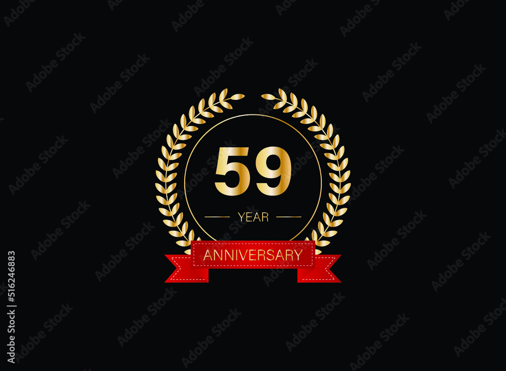 59th anniversary celebration with gold glitter color and white ...