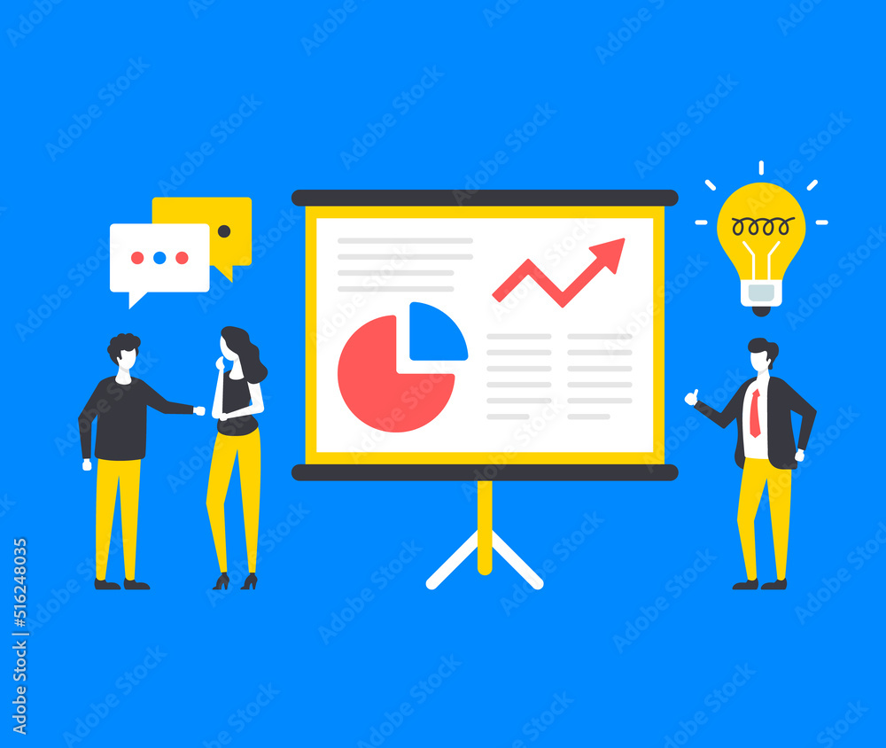 Business presentation. People and whiteboard with infographic. Business ...