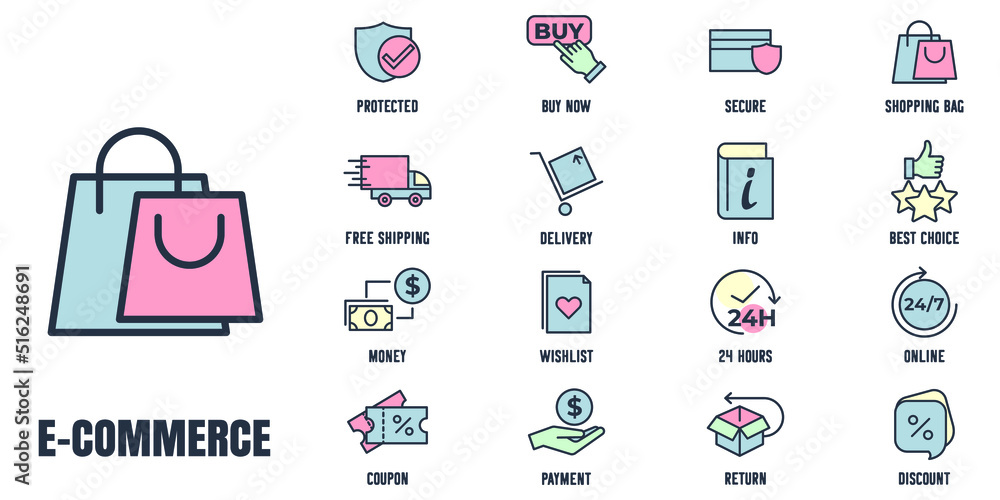 E-commerce set icon symbol template for graphic and web design ...