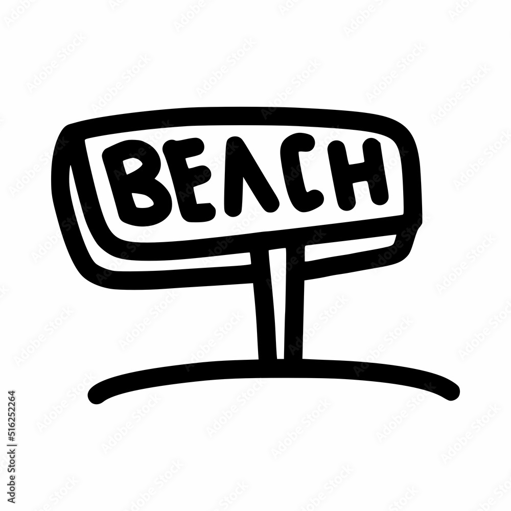 wooden beach signage direction icon hand drawn doodle outline vector ...