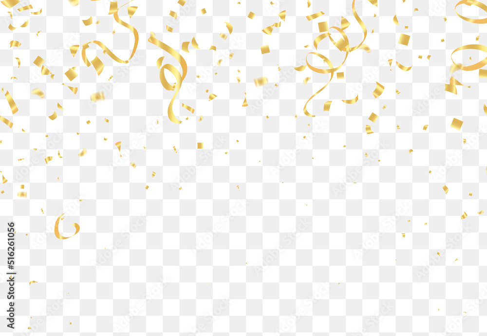 Falling shiny golden confetti isolated on transparent background.VIP flying sparkle elements ...