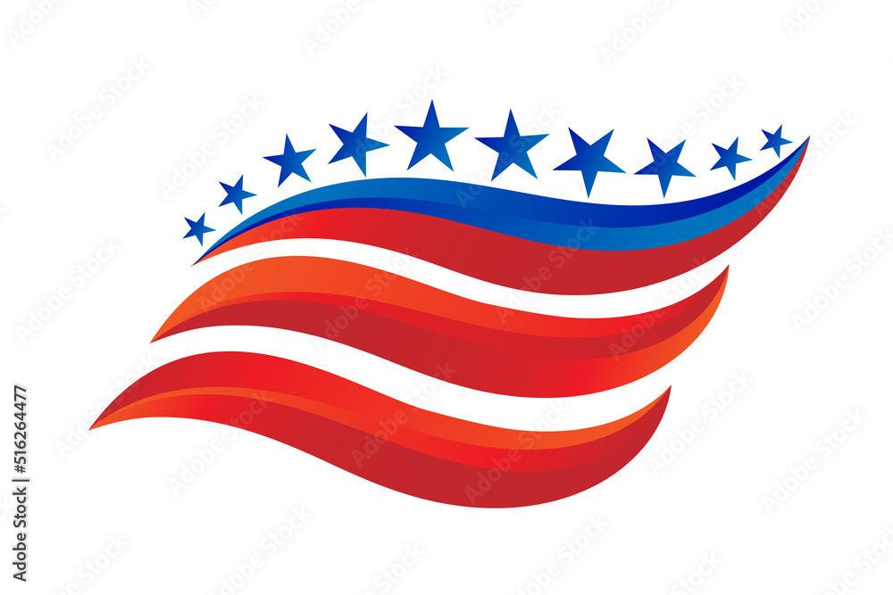 USA American flag silhouette in blue red and white colors logo vector ...