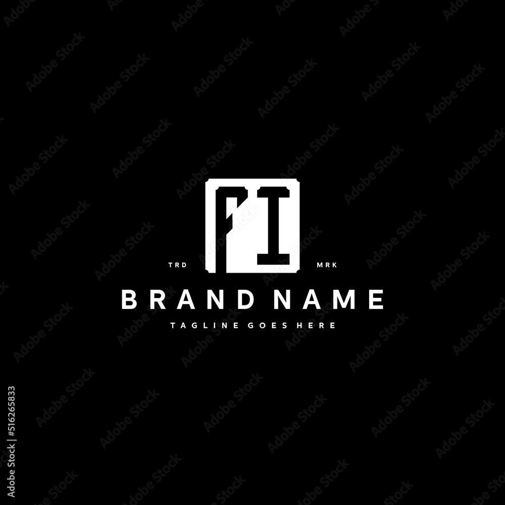 FI monogram logo design with square rectangular shape isolated on black background initials ...