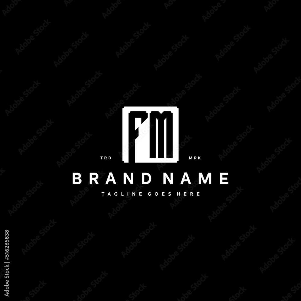 FM monogram logo design with square rectangular shape isolated on black background initials ...