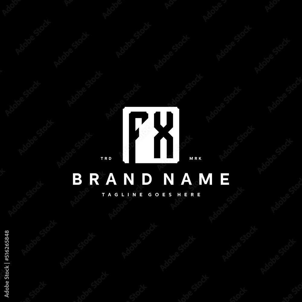 FX monogram logo design with square rectangular shape isolated on black ...