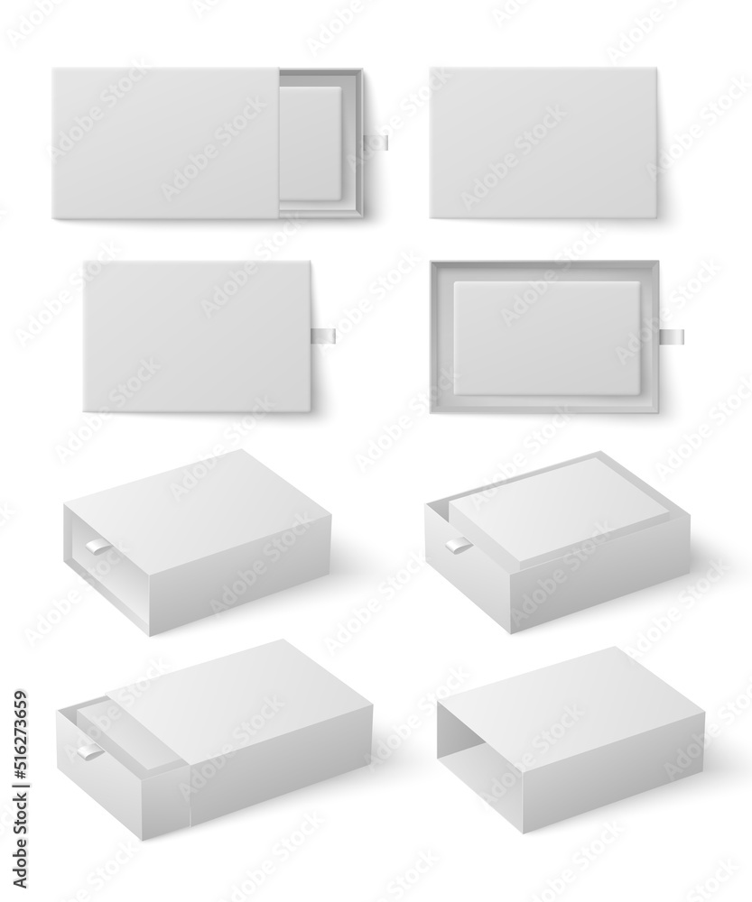 White Box slider, with box inside, mockup set on white background ...