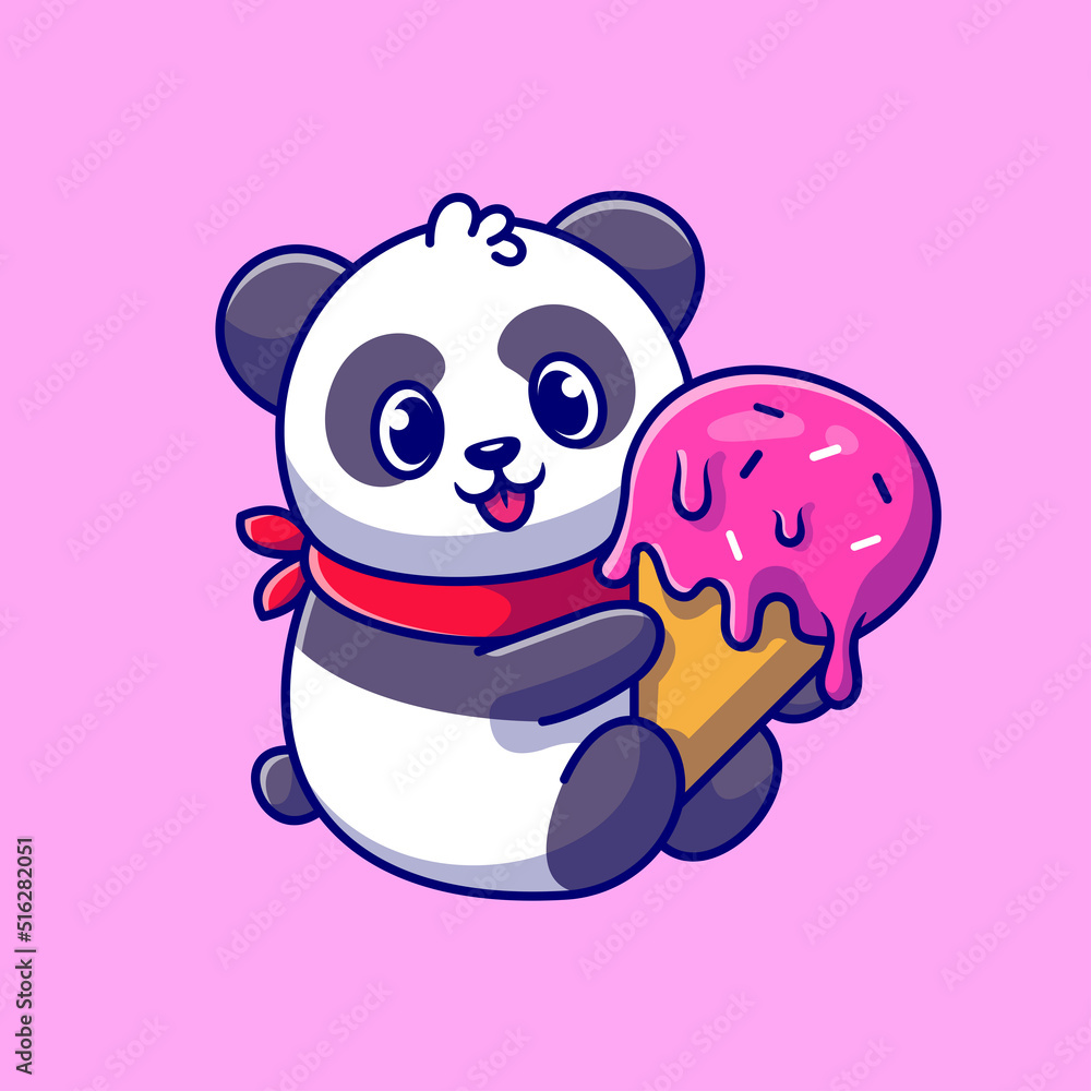 Cute Panda Holding Ice Cream Cone Cartoon Vector Icon Illustration ...