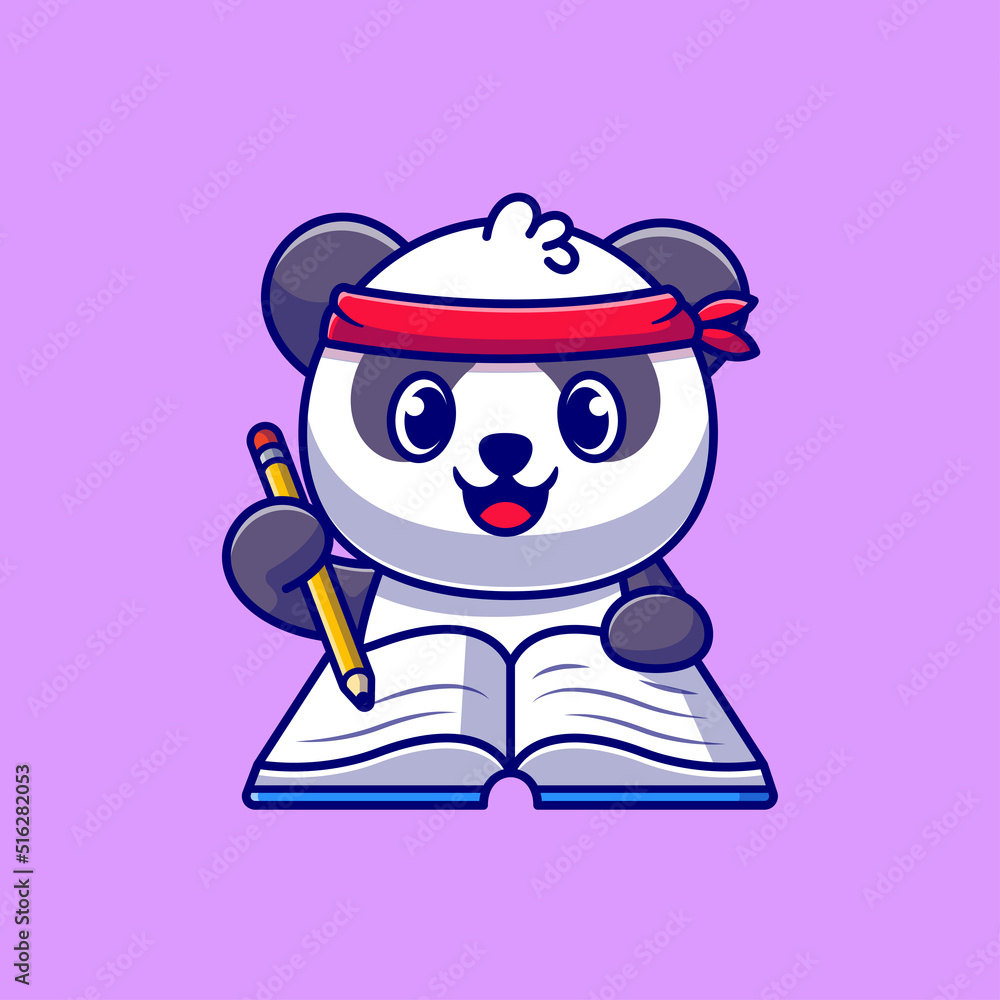 Cute Panda Writing On Book With Pencil Cartoon Vector Icon Illustration ...