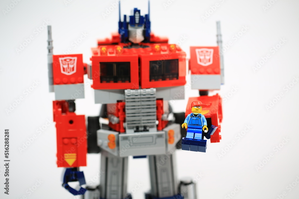 Hong Kong - July 11 2022: Optimus prime is the characters of robot's ...