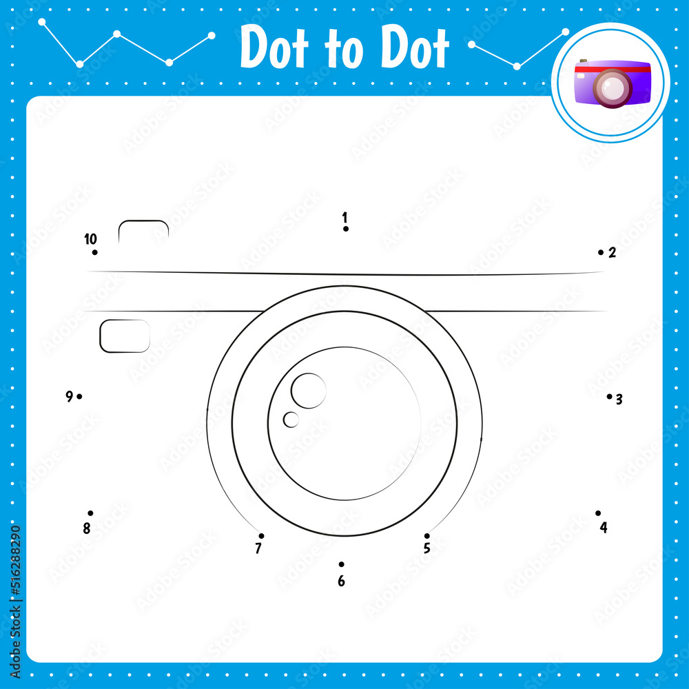 Connect the dots. Camera. Dot to dot educational game. Coloring book ...