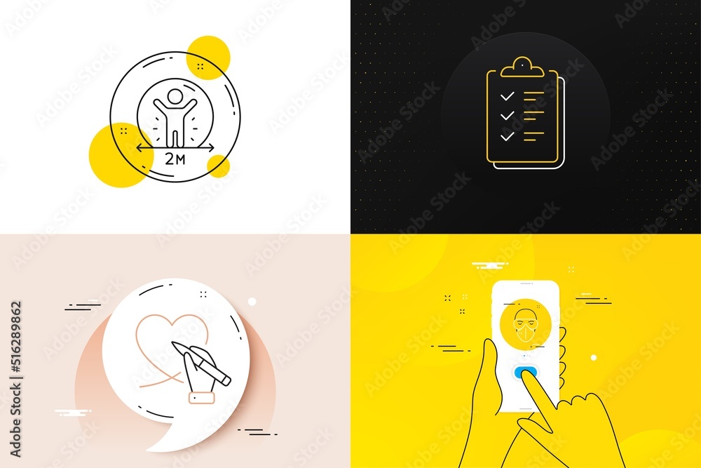 Minimal set of Social distance, Social care and Checklist line icons ...