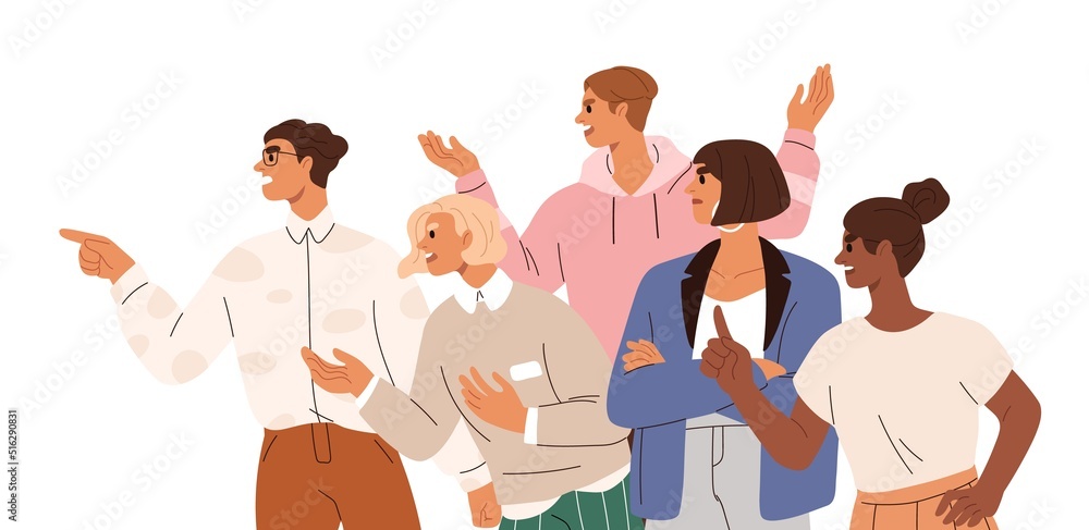 Angry annoyed group of people criticizing, accusing, blaming. Indignant ...