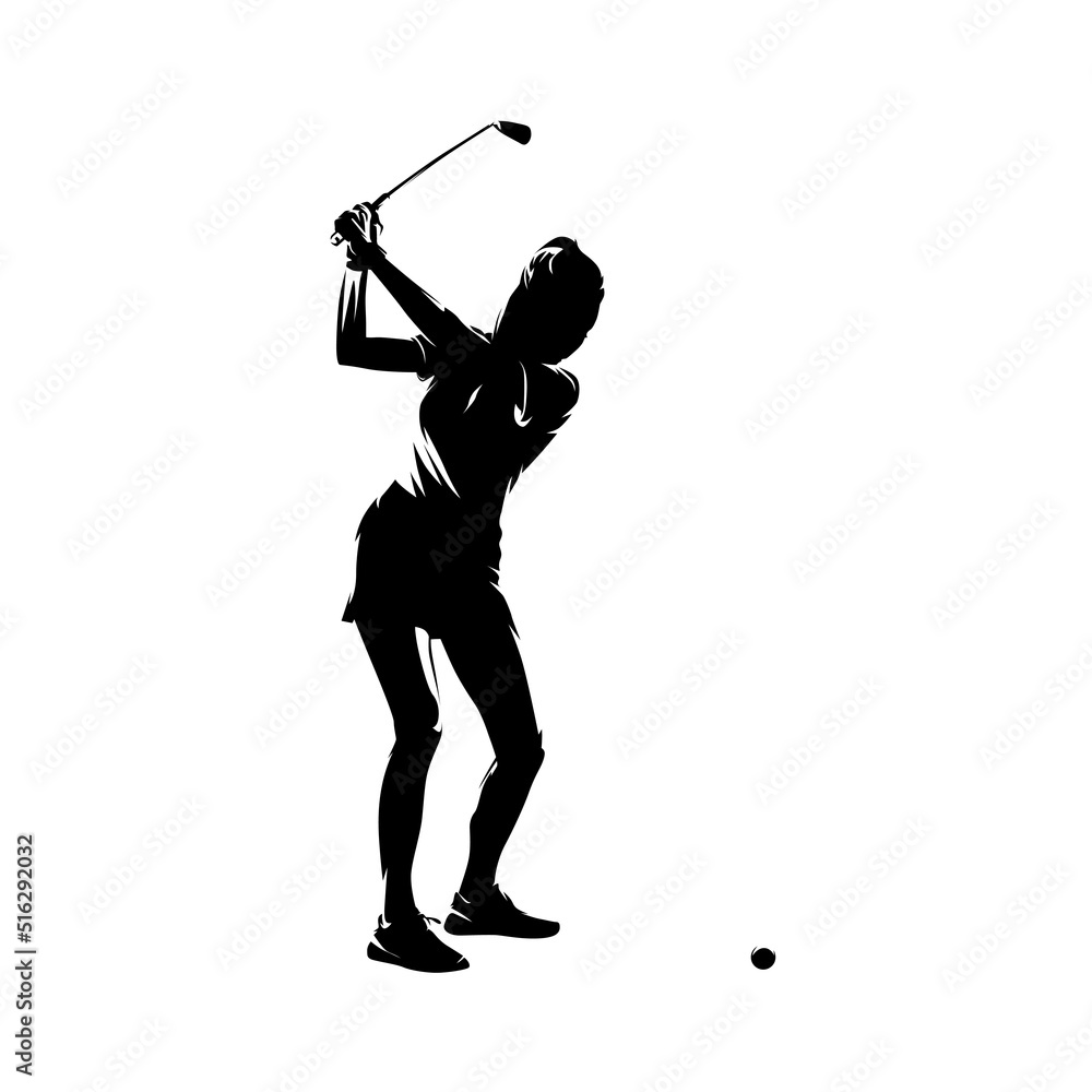 Golf player, female golfer, abstract isolated vector silhouette. Golf ...