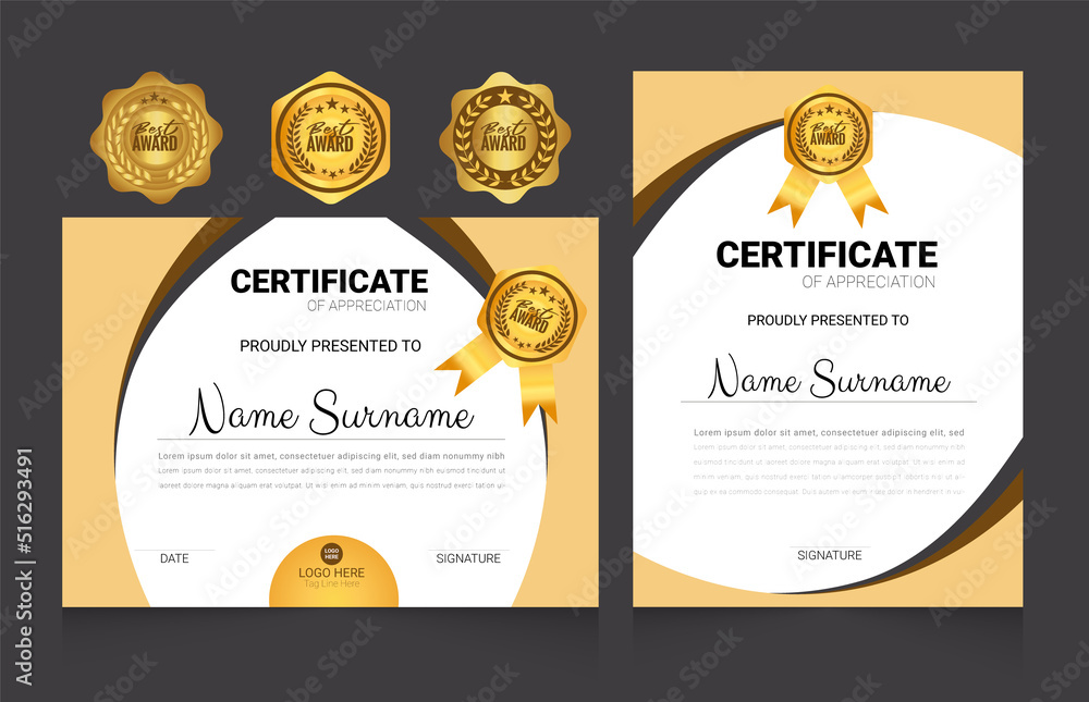 Elegant Certificate Template with best award badge set design Stock ...