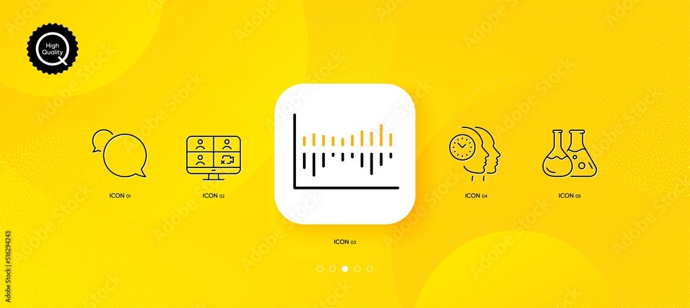 Column diagram, Chemistry lab and Messenger minimal line icons. Yellow ...