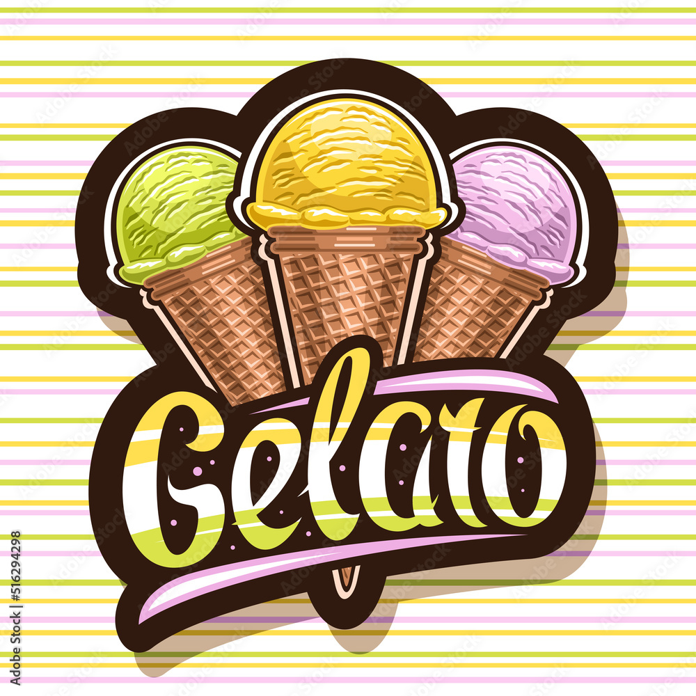 Vector logo for Italian Gelato, black sign board for kids cafe with ...