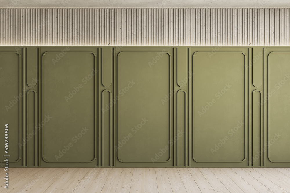 Contemporary empty interior with blank wall and green wall panels. 3d ...