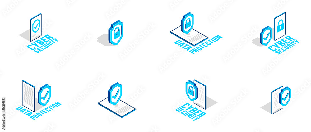 Electronic data protection and cyber security vector isometric ...