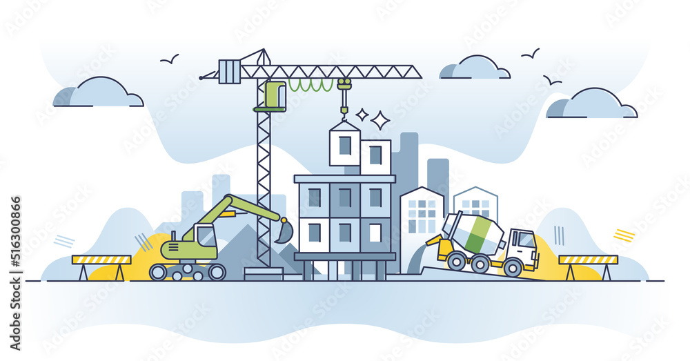 Construction site and new residential panel building house outline ...