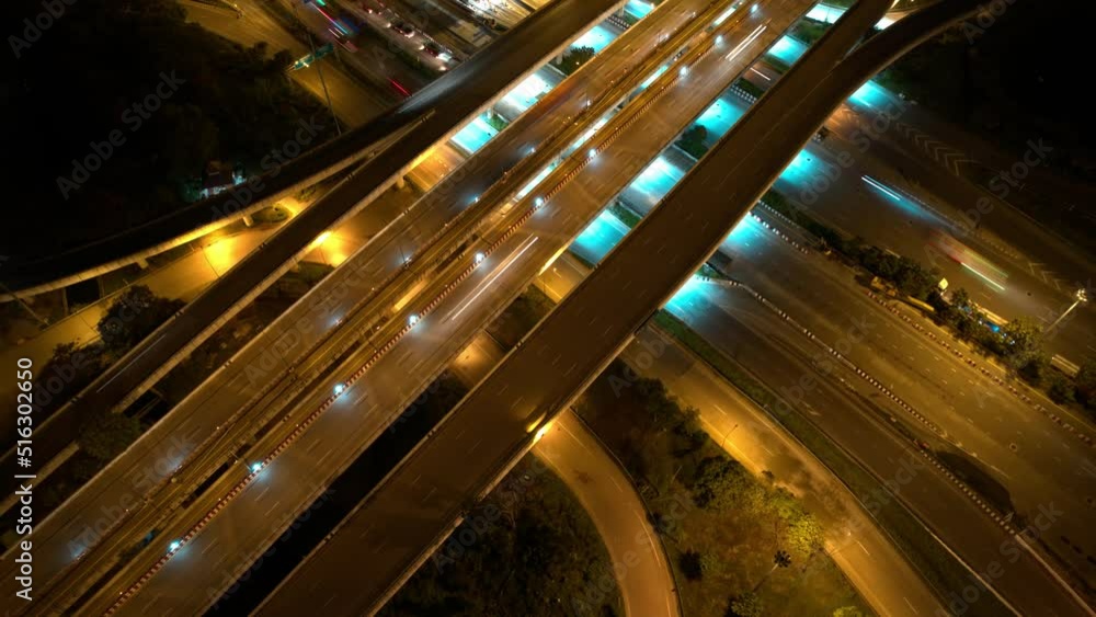 4K : Top view of interchange and motorway road. The Intersection ...