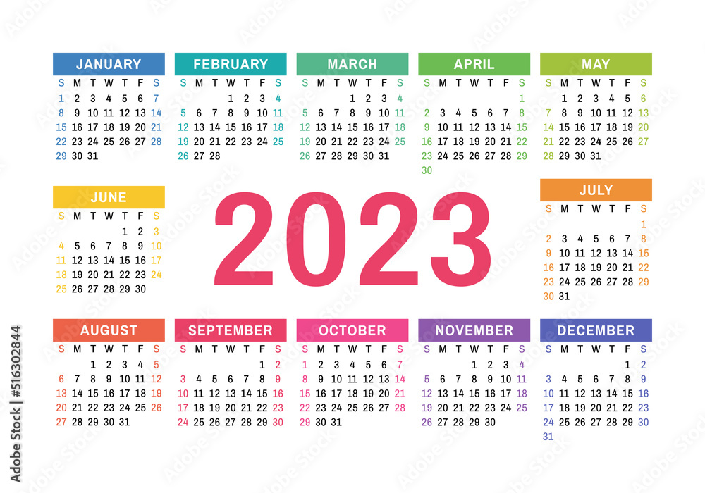 Vector calendar 2023 year. Landscape design. English horizontal wall or ...
