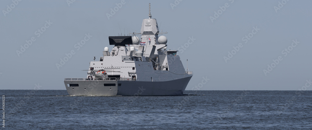 WARSHIP - A modern Dutch frigate sails at sea Stock Photo | Adobe Stock