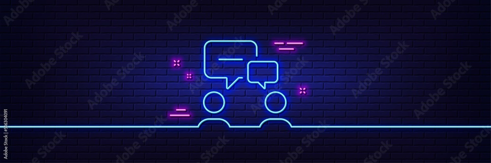 Neon light glow effect. People chatting line icon. Business seminar ...
