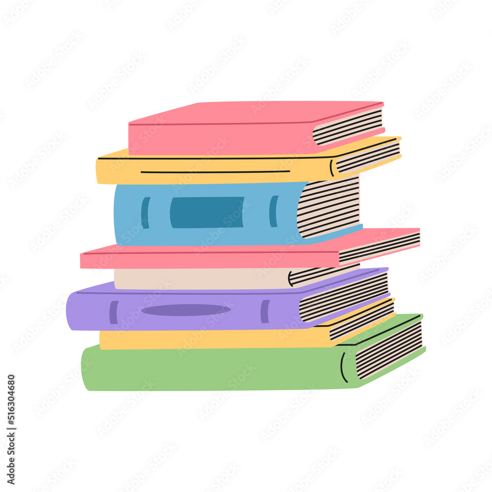 Stack of retro books in colorful covers. Pile literature for learning ...